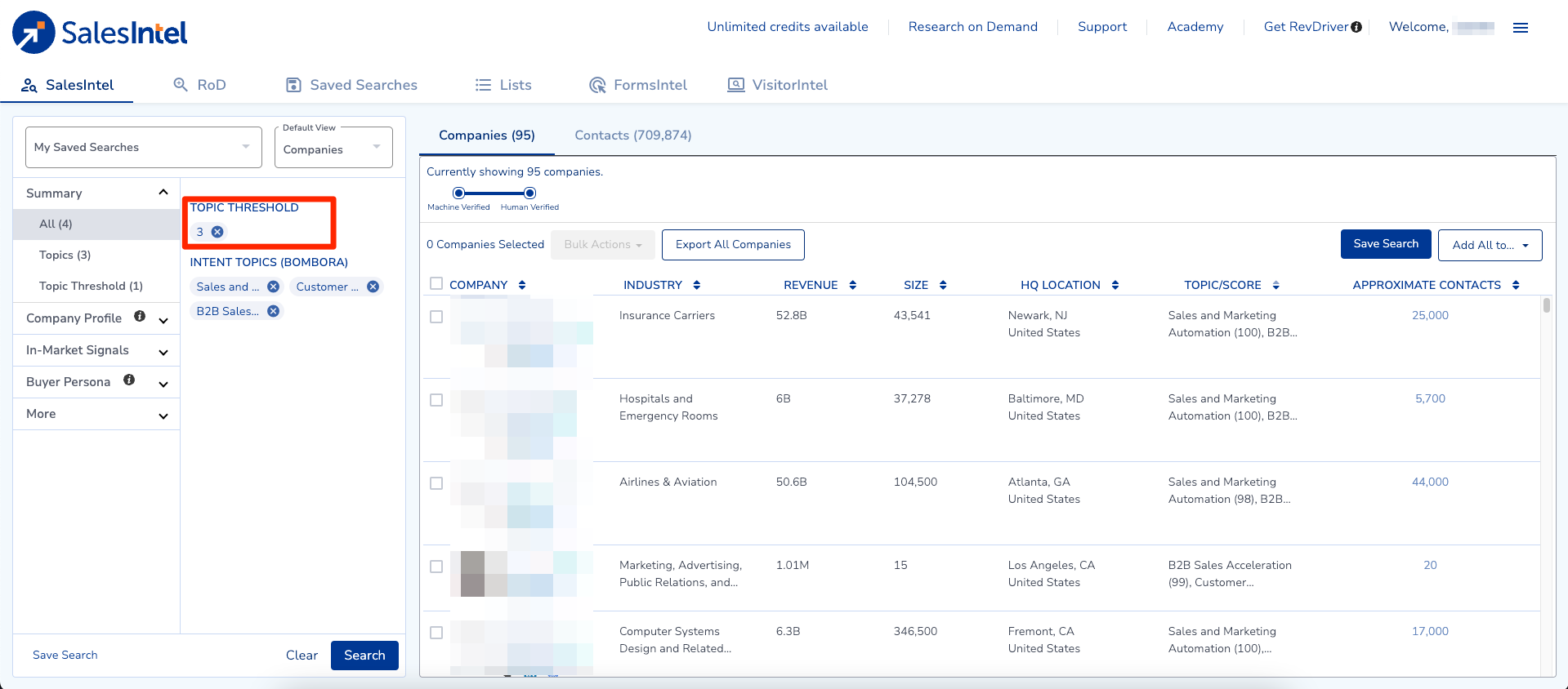 Use Bombora Intent Data in Searches – SalesIntel Support Center